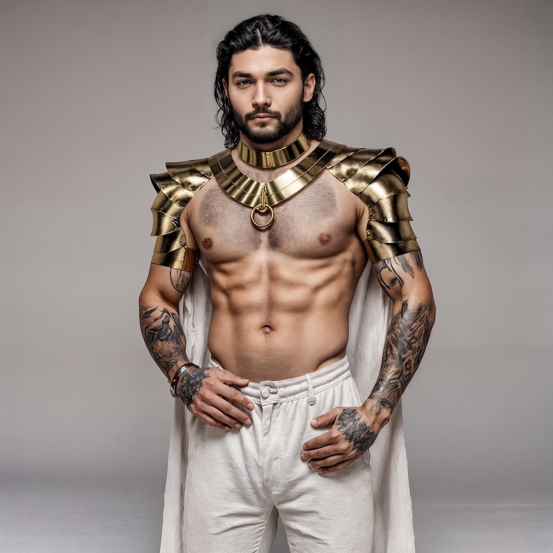 Pharaoh Armor Costume – Golden Warrior Top, Egyptian God Cosplay, Men's ...