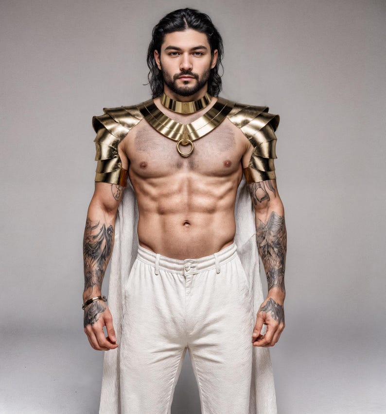 Pharaoh Armor Costume – Golden Warrior Top, Egyptian God Cosplay, Men's ...