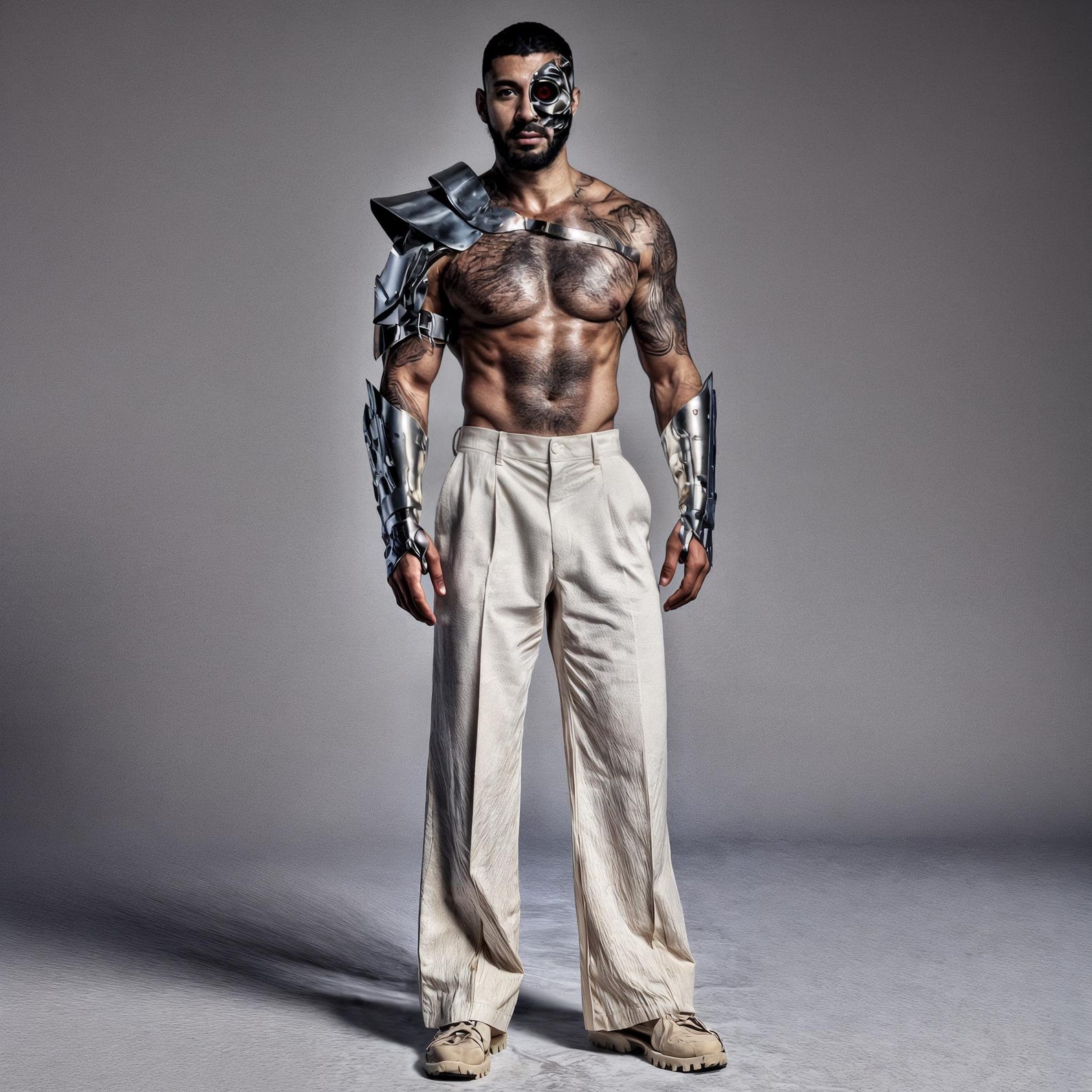 Chrome Cyborg Outfit - Silver Leather Shoulder & Bracelets, Metallic ...