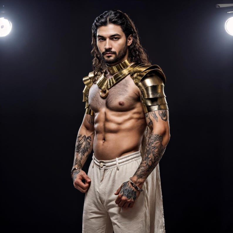 Pharaoh Armor Costume – Golden Warrior Top, Egyptian God Cosplay, Men's ...