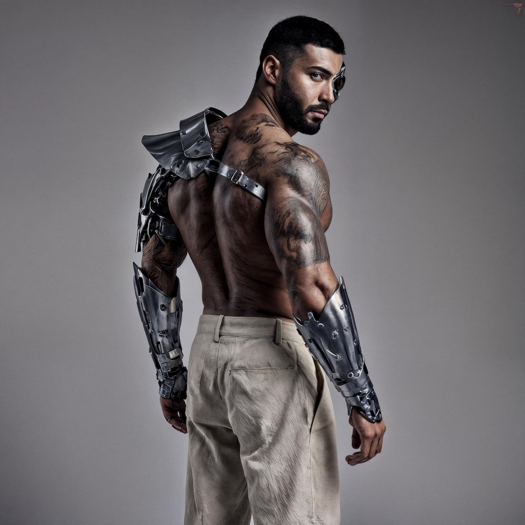 Chrome Cyborg Outfit - Silver Leather Shoulder & Bracelets, Metallic ...