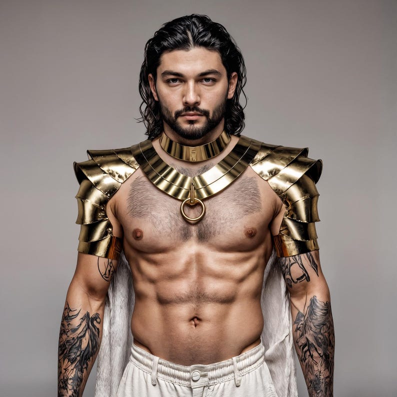 Pharaoh Armor Costume – Golden Warrior Top, Egyptian God Cosplay, Men's ...