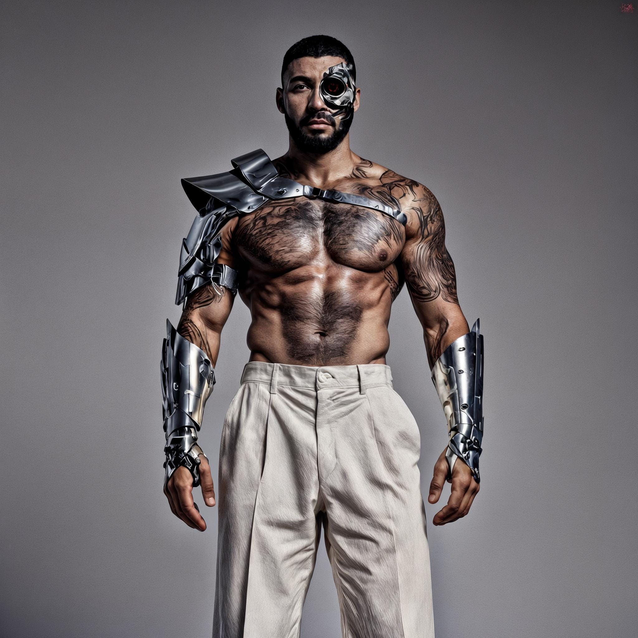 Chrome Cyborg Outfit - Silver Leather Shoulder & Bracelets, Metallic ...