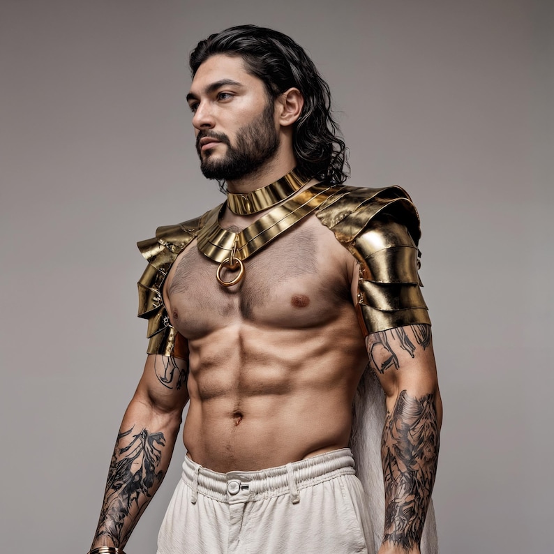 Pharaoh Armor Costume – Golden Warrior Top, Egyptian God Cosplay, Men's ...