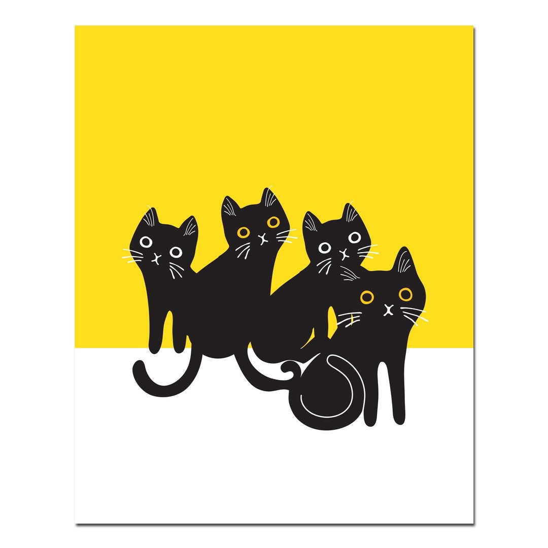 Moonlight Meow Black Cats Art Print 8 X 10" - Etsy