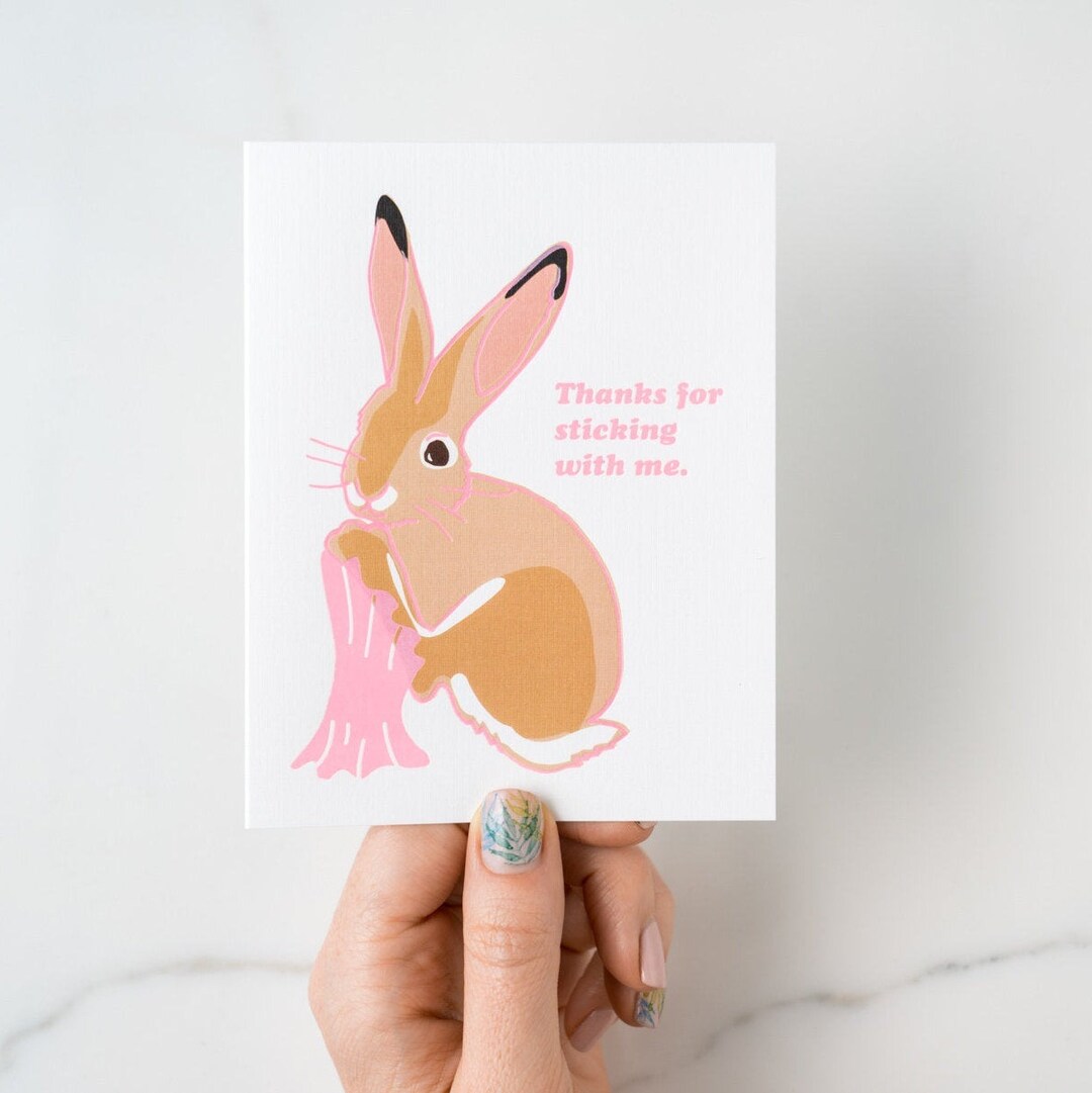Thanks for Sticking With Me Gum in Hare / Hair Pink Foil Greeting Card ...