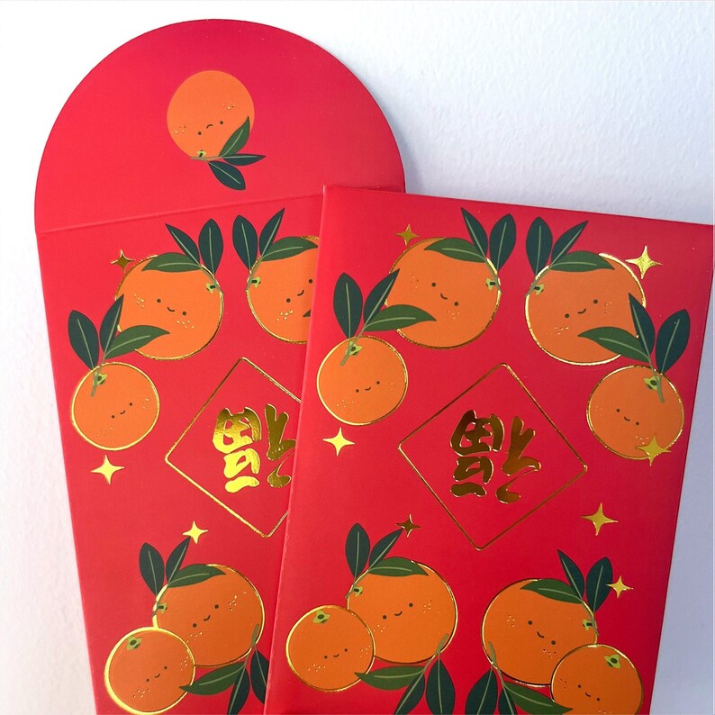Happy Oranges Gold Foiled Red Envelopes Hongbao 紅包 Red - Etsy