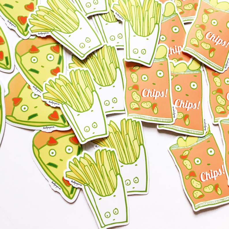 Junk Foods Sticker Pack With French Fries, Bag of Chips, and Pizza - Etsy