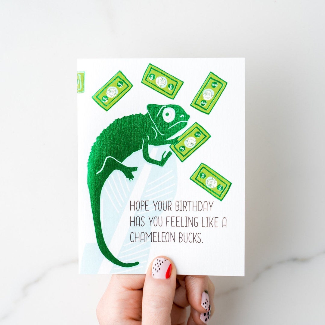 Chameleon Bucks Birthday With Green Foil Greeting Card - Etsy