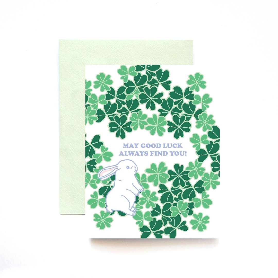 Good Luck Bunny in Clovers Greeting Card - Etsy