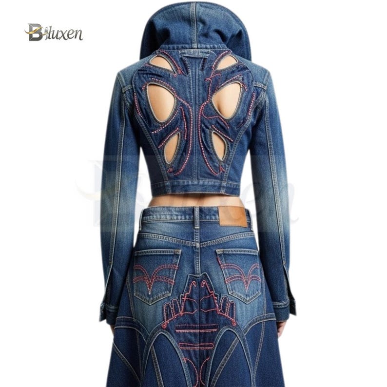 Asymmetrical Denim Jacket & Skirt Set - Etsy