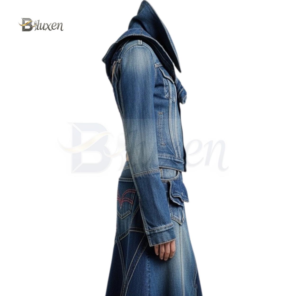 Asymmetrical Denim Jacket & Skirt Set - Etsy