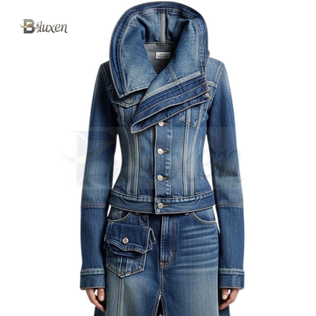 Asymmetrical Denim Jacket & Skirt Set - Etsy