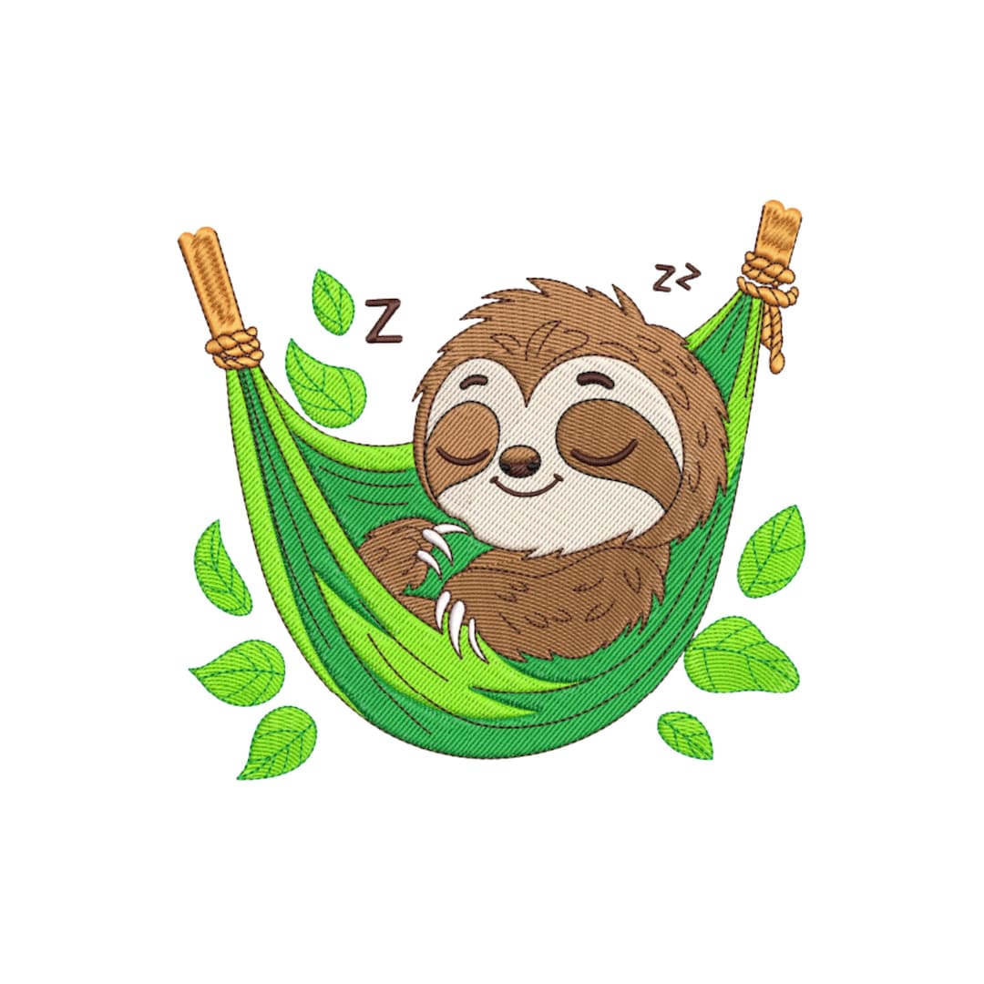 Sleeping Sloth Embroidery Design: Sloth in Hammock Machine Embroidery ...