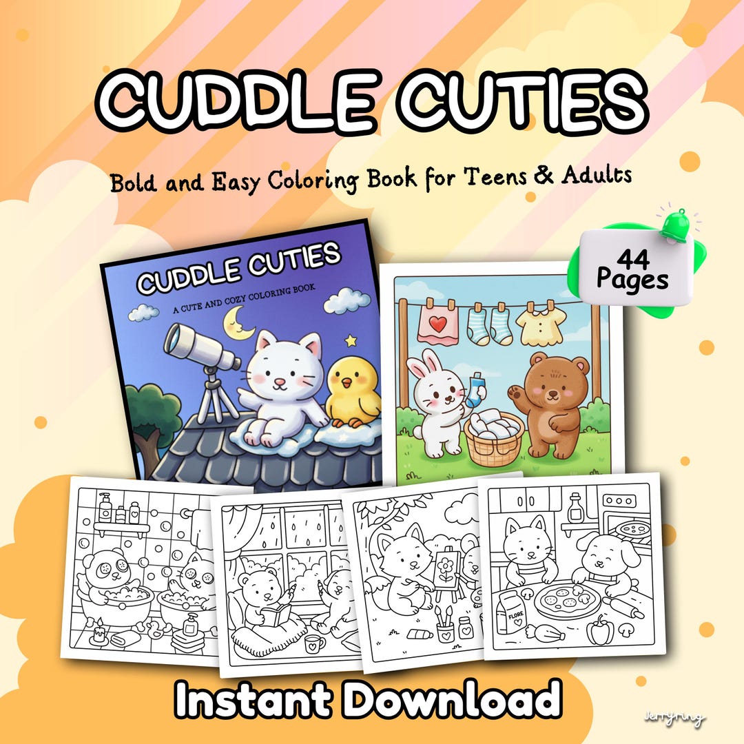 Cuddle Cuties Coloring Book – Cozy Scenes for Kids & Adults (PDF) - Etsy