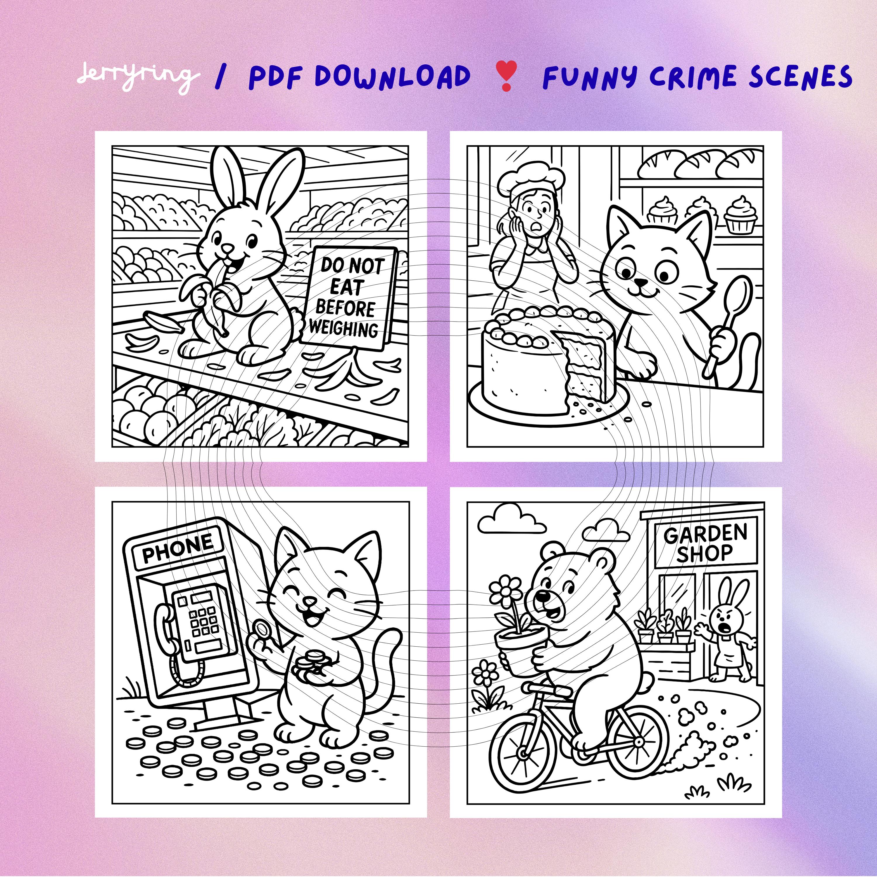 Funny Crime Scenes Coloring Book | 49 Pages Bold, Easy (printable PDF ...