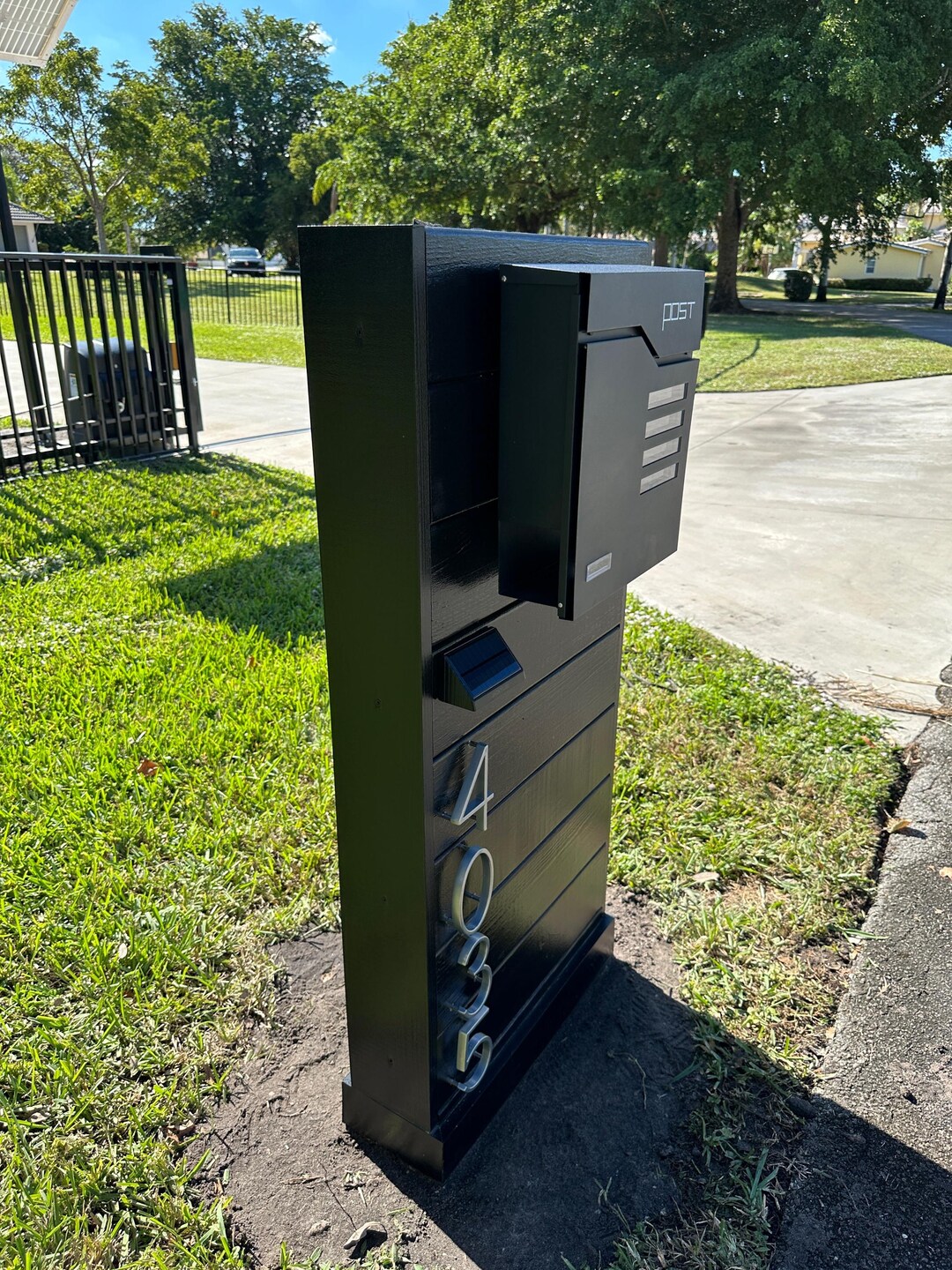 Modern Mailbox With Post & House Numbers | Black Locking Mailbox for ...