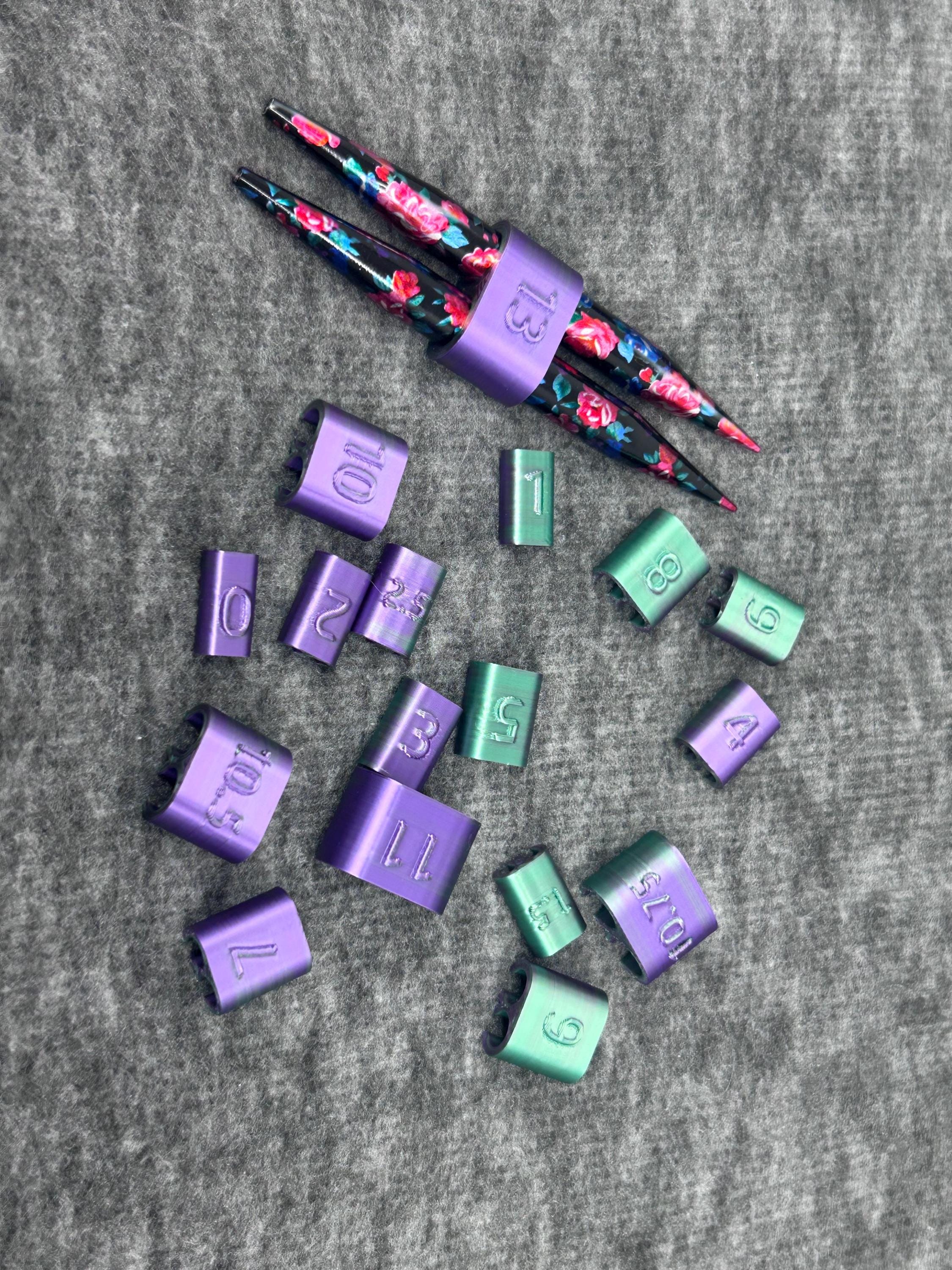 3D Printed Knitting Needle Keepers - Full Set - Sizes 0-13 - Purple ...