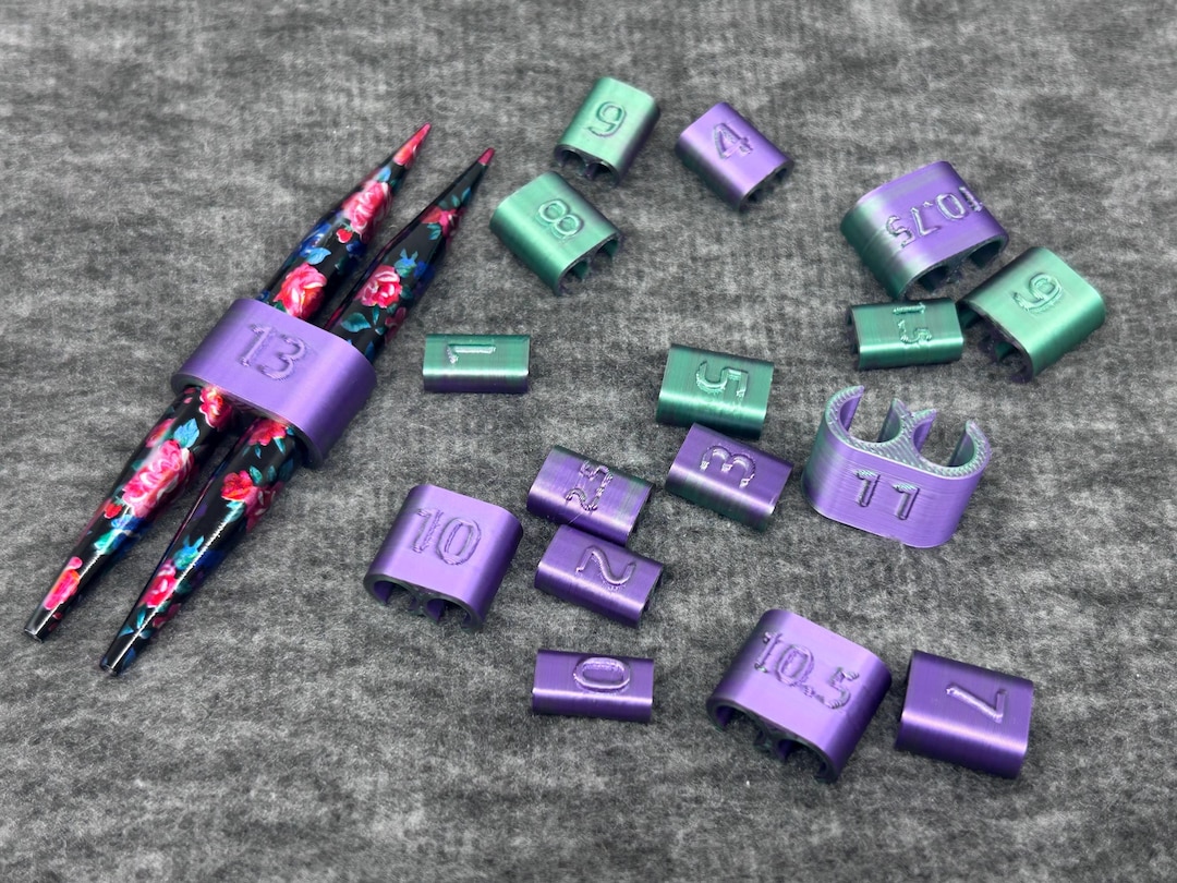 3D Printed Knitting Needle Keepers - Full Set - Sizes 0-13 - Purple ...