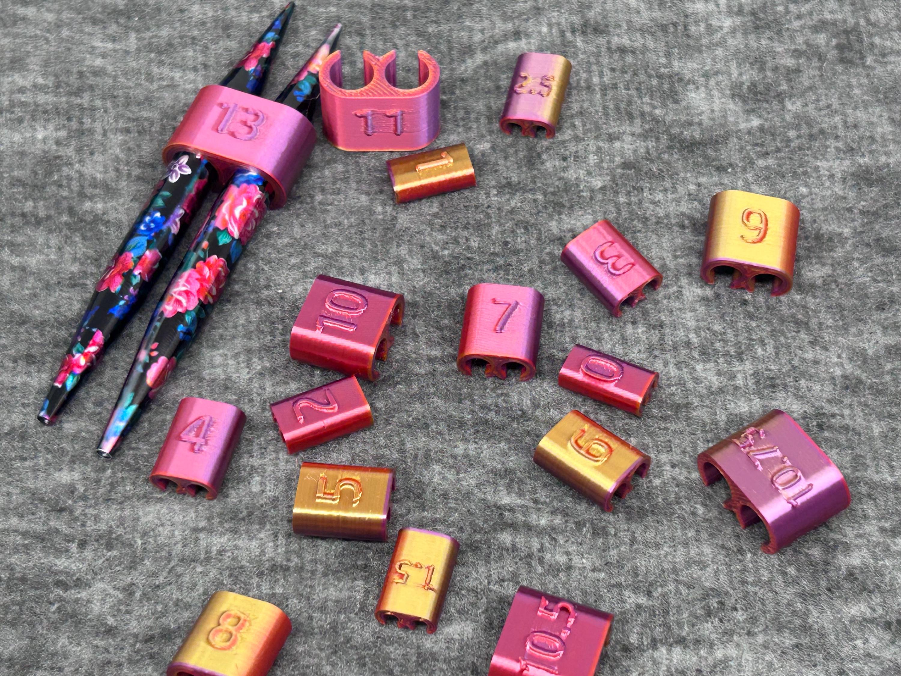 3D Printed Knitting Needle Keepers - Full Set - Sizes 0-13 - Red Gold ...