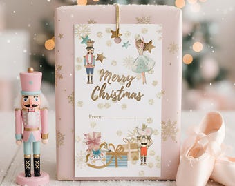 Nutcracker Gift Tags Editable Pink Christmas Party Favors Download ...