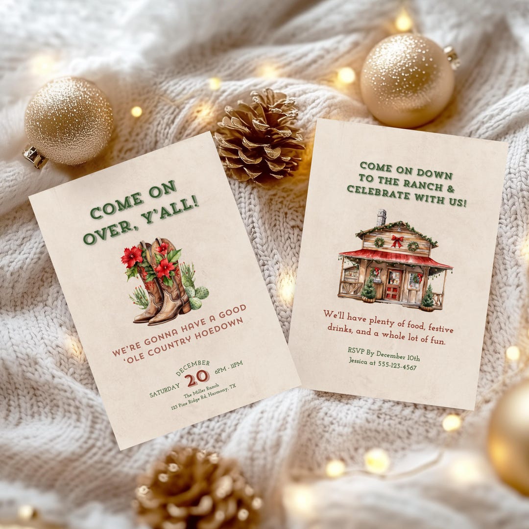 Country Christmas Party Invitation Rustic Cowboy Boots Holiday Hoedown ...