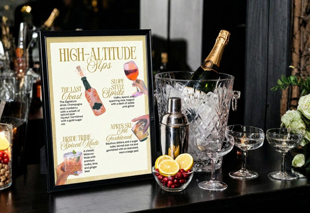 Aprés Ski Bar Menu Template Winter Bachelorette Cocktail Sign Signature ...