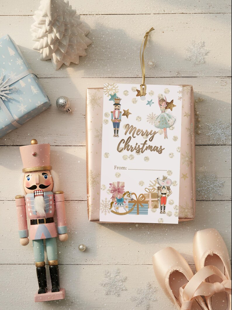 Nutcracker Gift Tags Editable Pink Christmas Party Favors Download ...