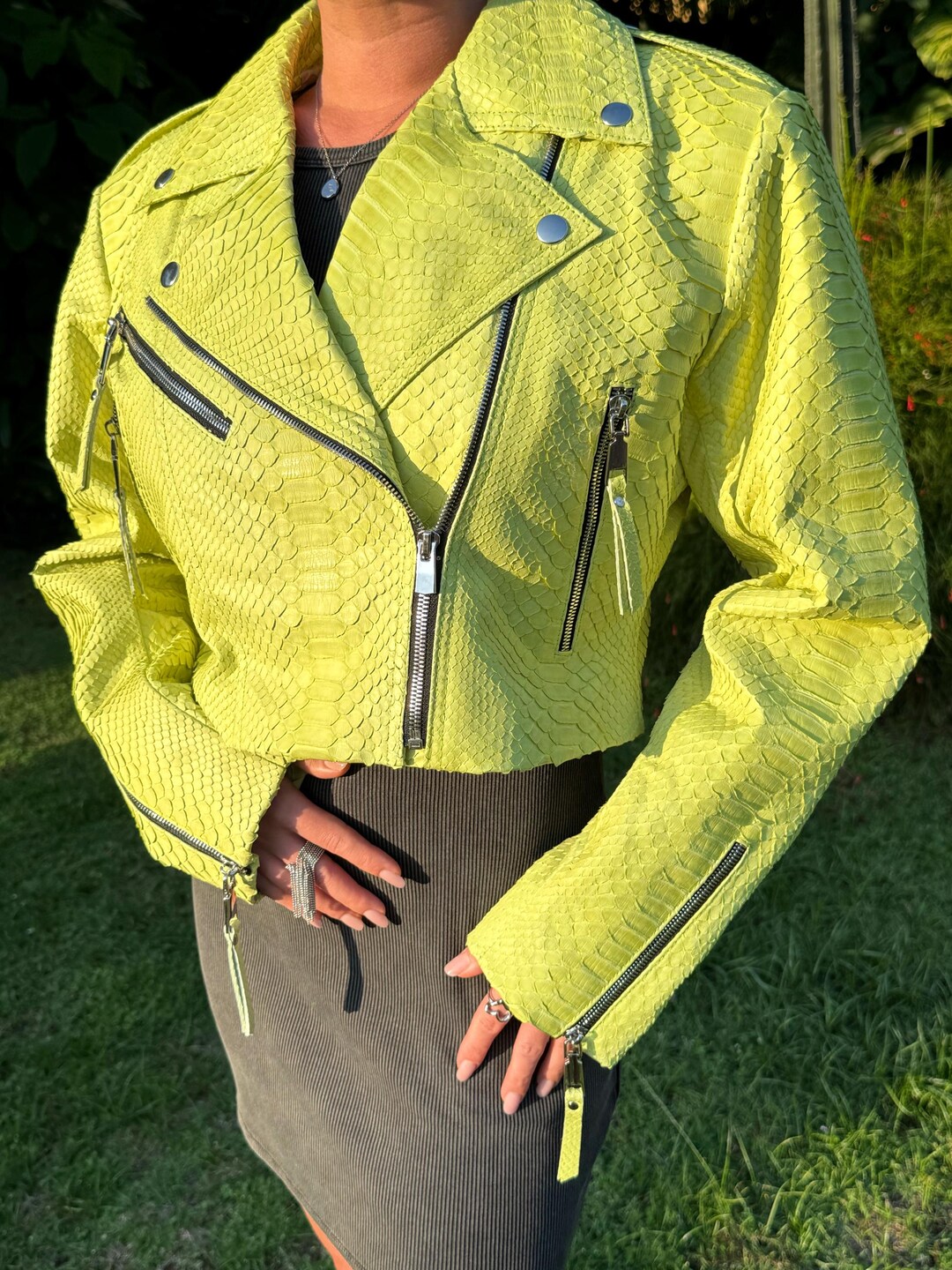 Handmade Lime Green Python Leather Biker Snake Effect Jacket - Etsy