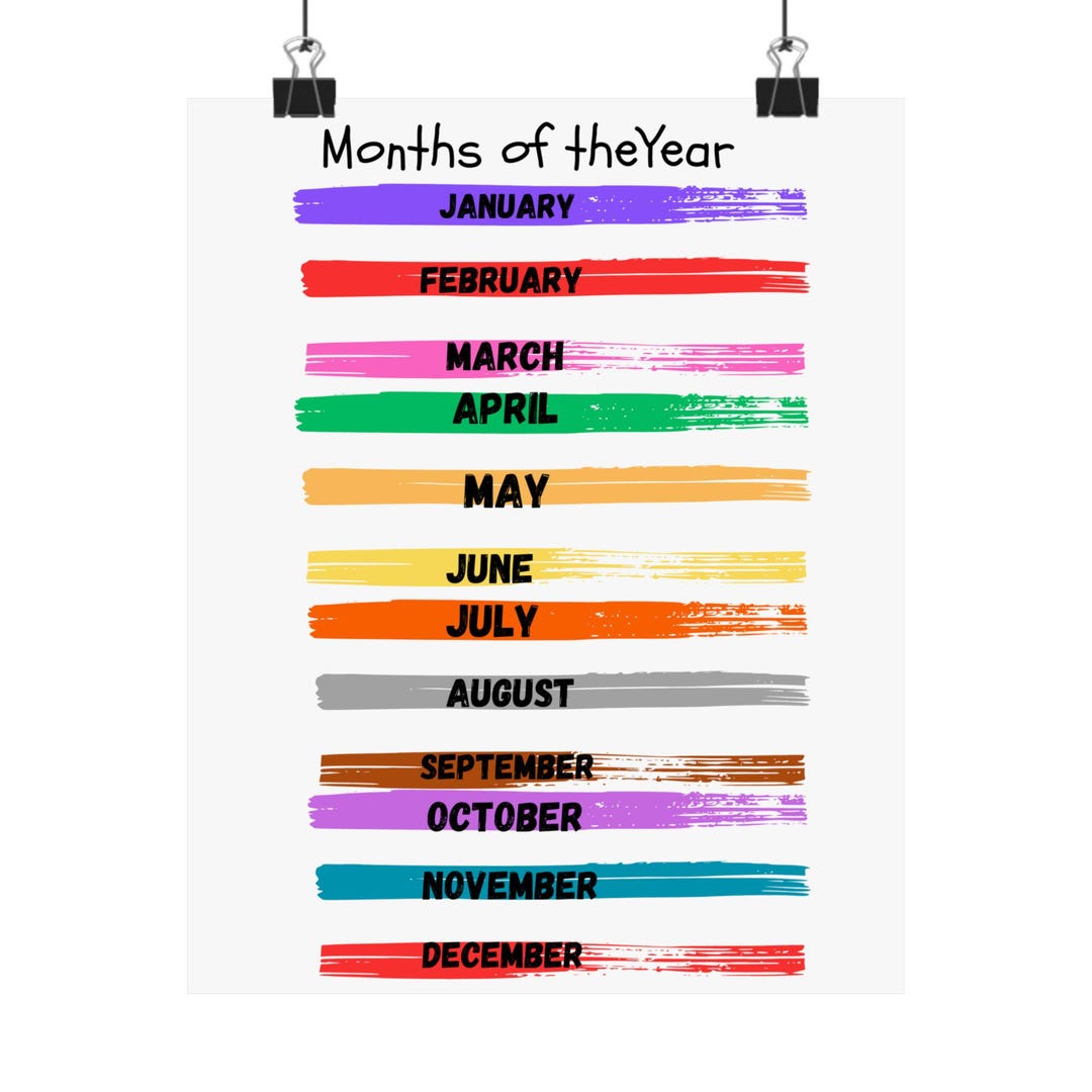 Kids Months of the Year Poster, Educational Wall Art, Matte Vertical ...