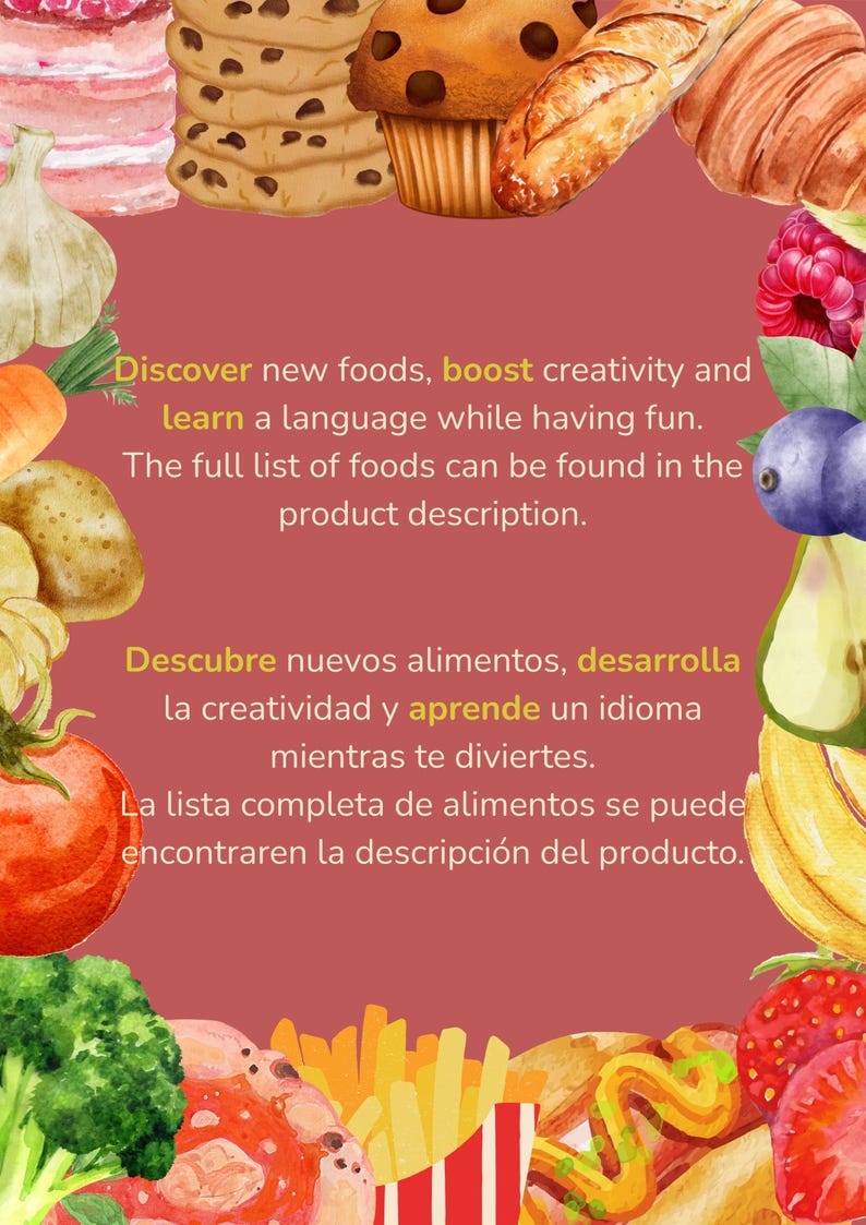 Bilingual Coloring Book – Food Vocabulary (english & Spanish ...