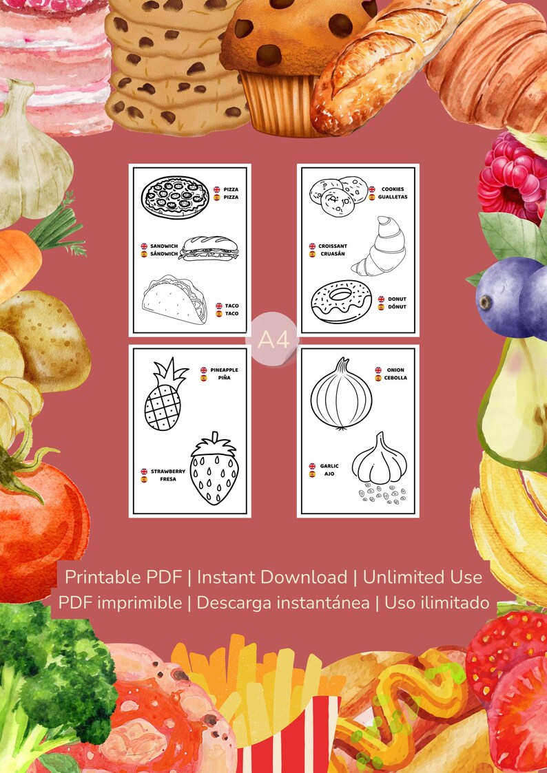 Bilingual Coloring Book – Food Vocabulary (english & Spanish ...