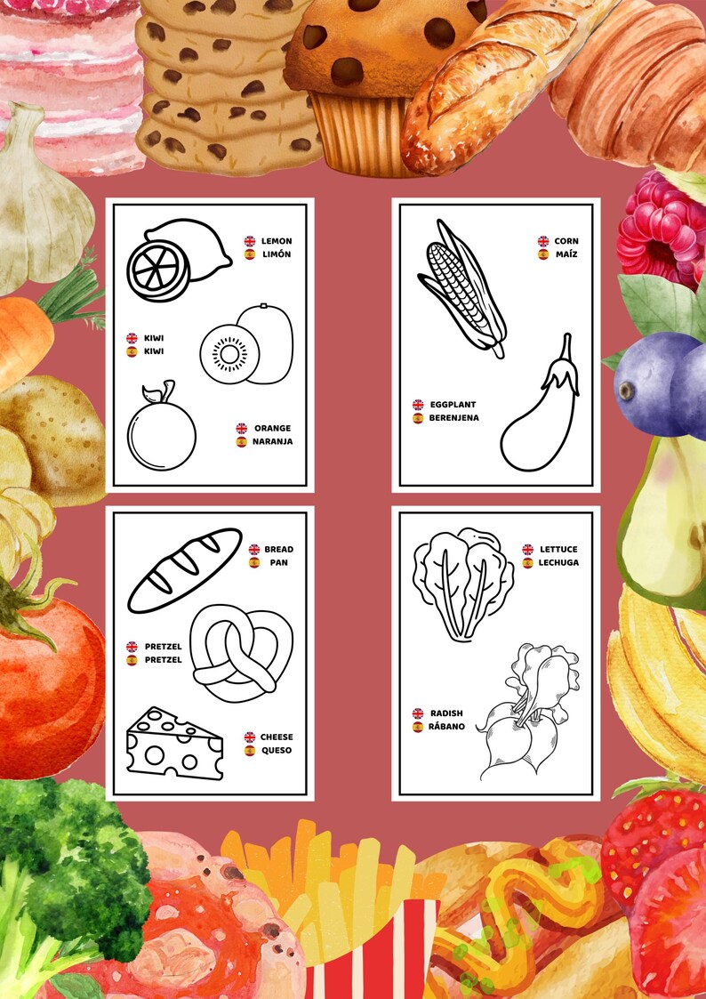 Bilingual Coloring Book – Food Vocabulary (english & Spanish ...