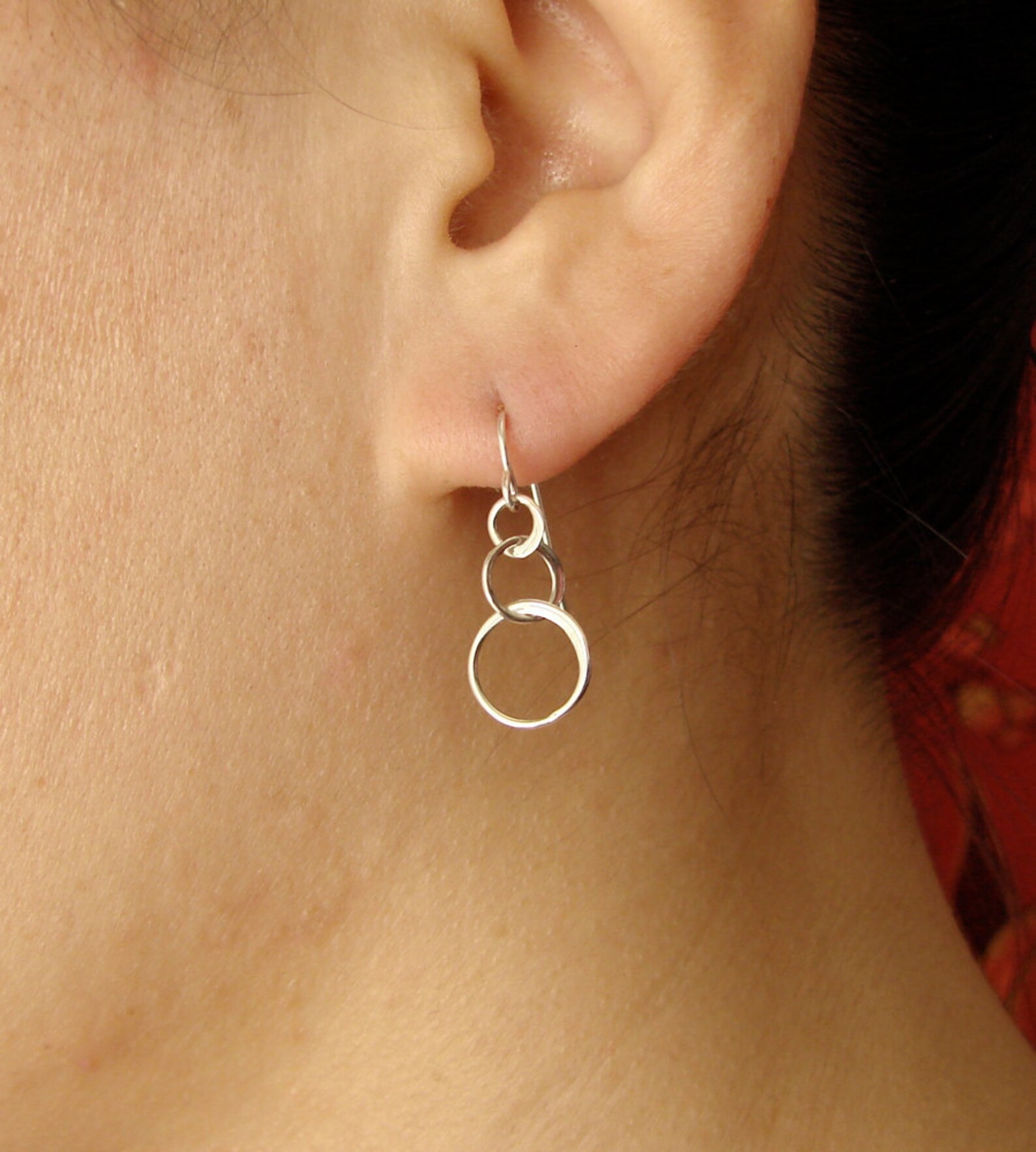 Three Linked Circles Drop Earrings in Silver, Gold, Rose Gold, Dangle ...