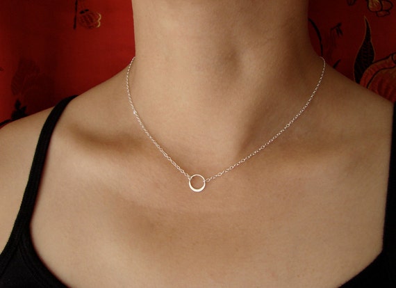 SMALL Single CIRCLE in a Sterling Silver bridesmaid gift wedding gift idea silver circle necklace simple everyday