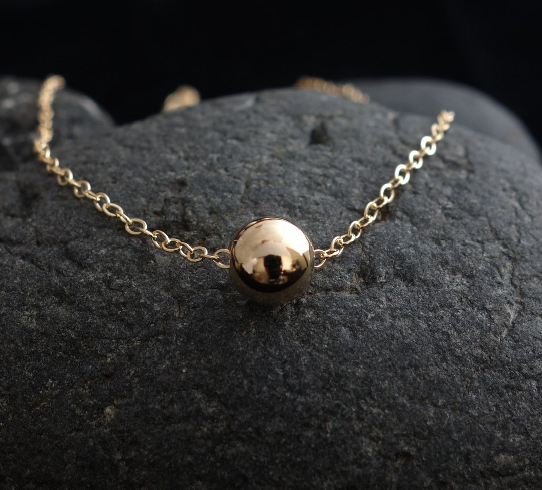 Single Bead Necklace in Gold Filled or Sterling Silver, Small Shiny ...