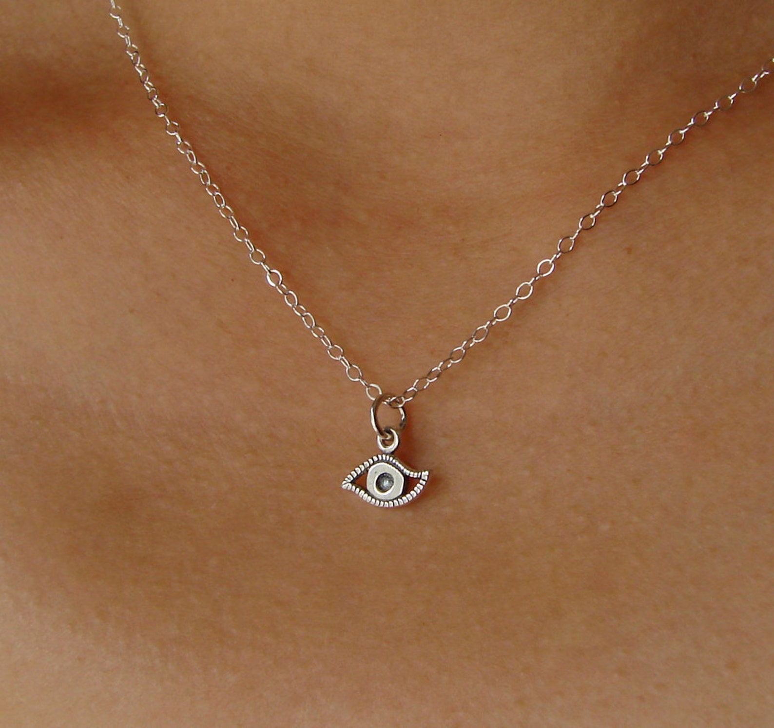 Evil Eye Necklace Silver Solid Sterling Silver Evil Eye | Etsy