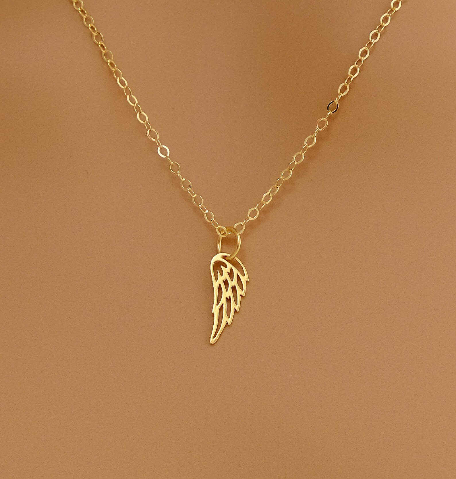 Rose Gold Angel Wing Necklace Dainty Initial Disc - Etsy