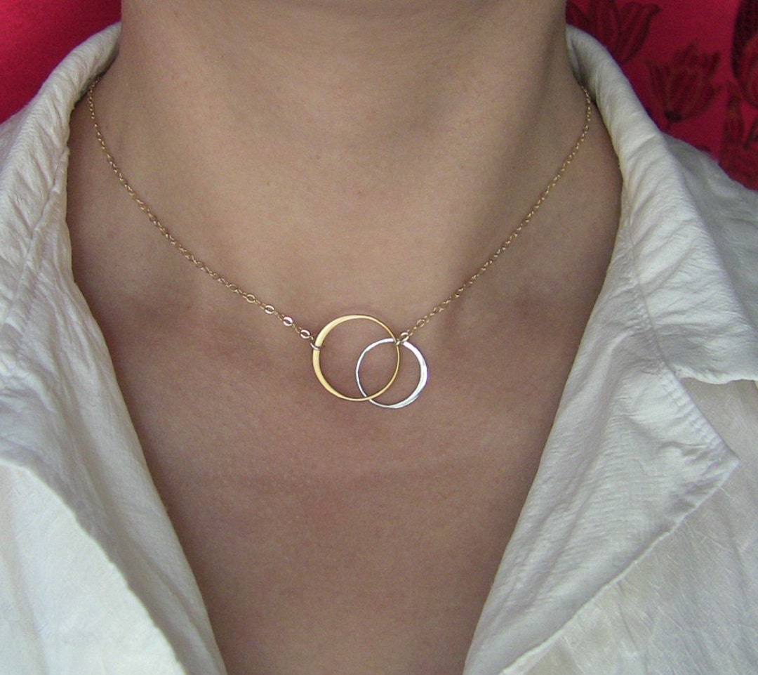SILVER AND GOLD Elegant Eternal Circles on Gold Chain Large Ring Silver ...