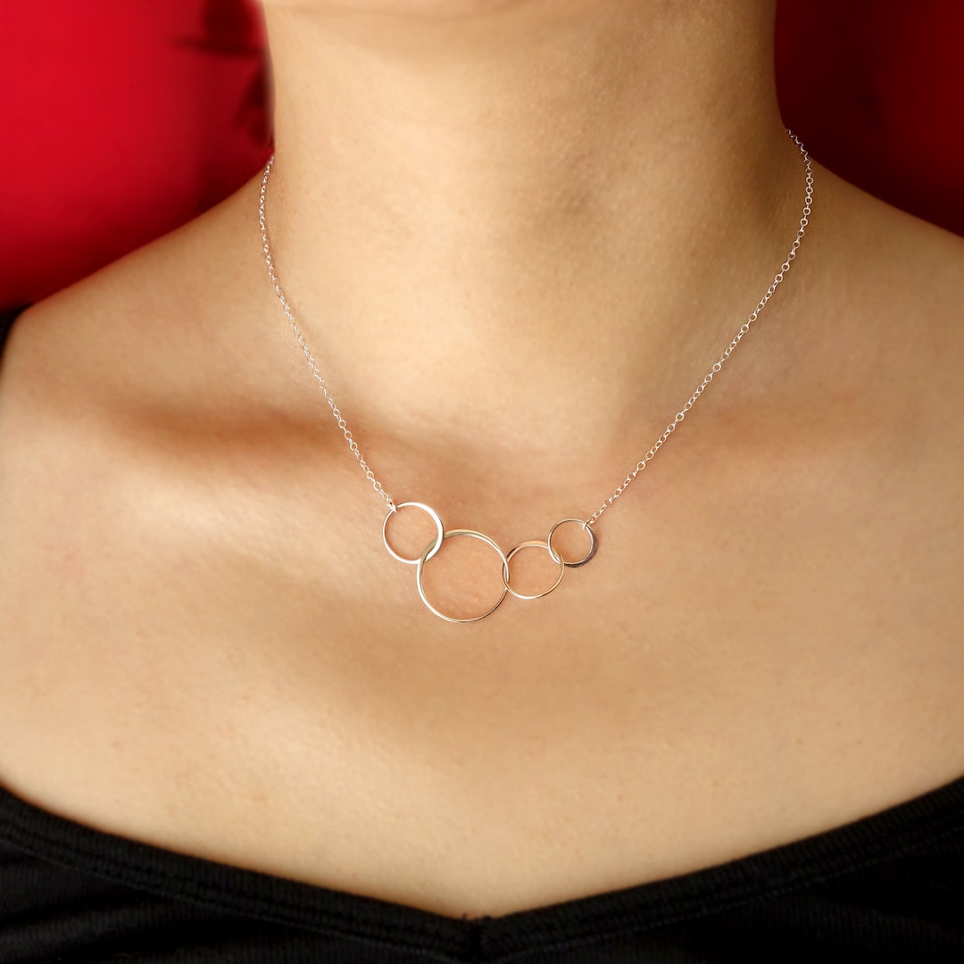 4 Circle Necklace Silver Gold Linked Circles Necklace Gift 4 Ring ...