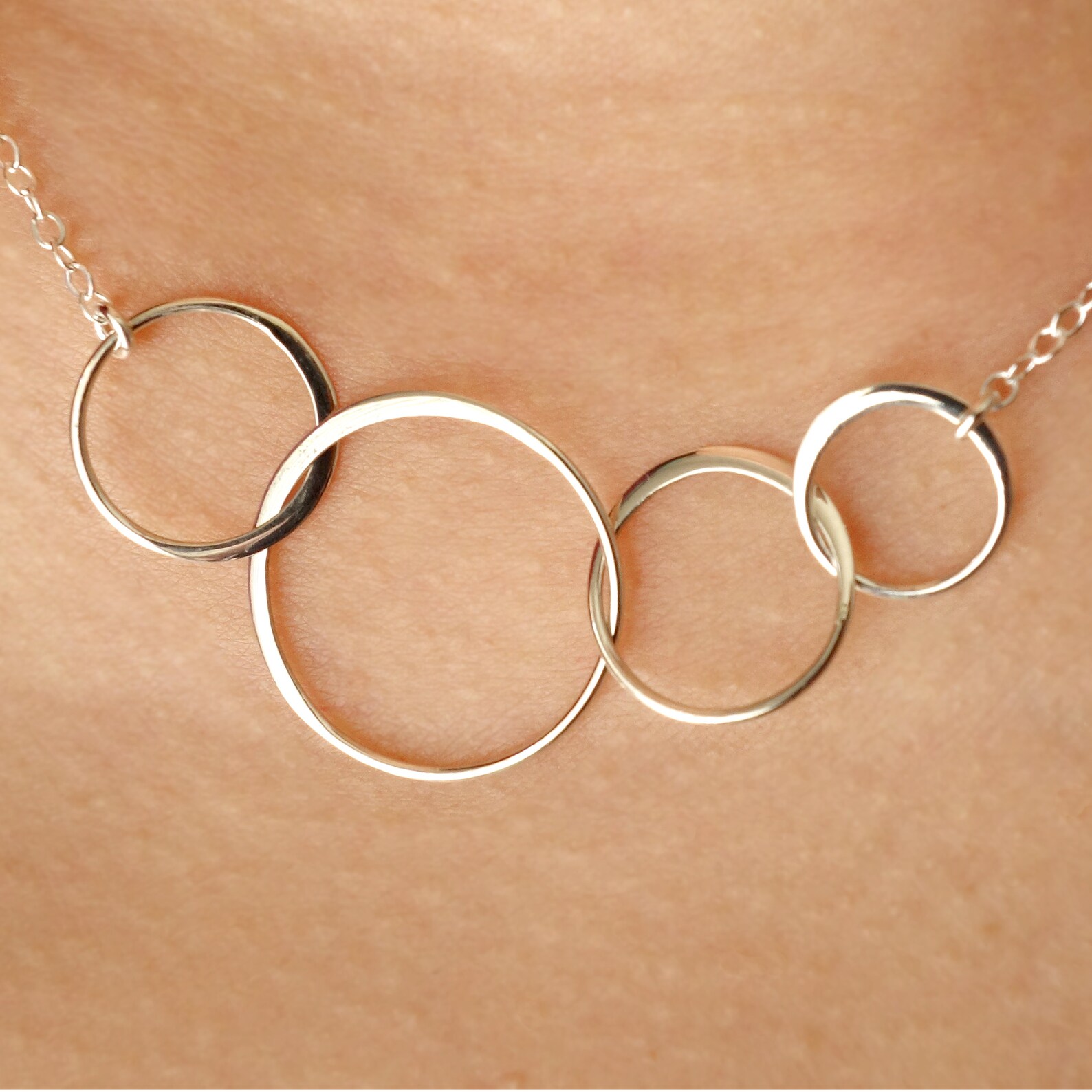 4 Circle Necklace Silver Gold Linked Circles Necklace Gift 4 Ring ...