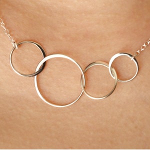 4 Circle Necklace Silver Gold Linked Circles Necklace Gift 4 Ring ...
