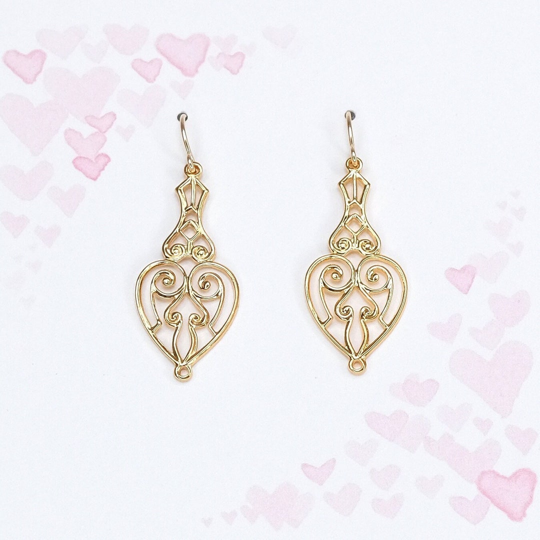 Victorian Filigree Heart Earrings 24K Gold Plate Lace Filigree Earring ...