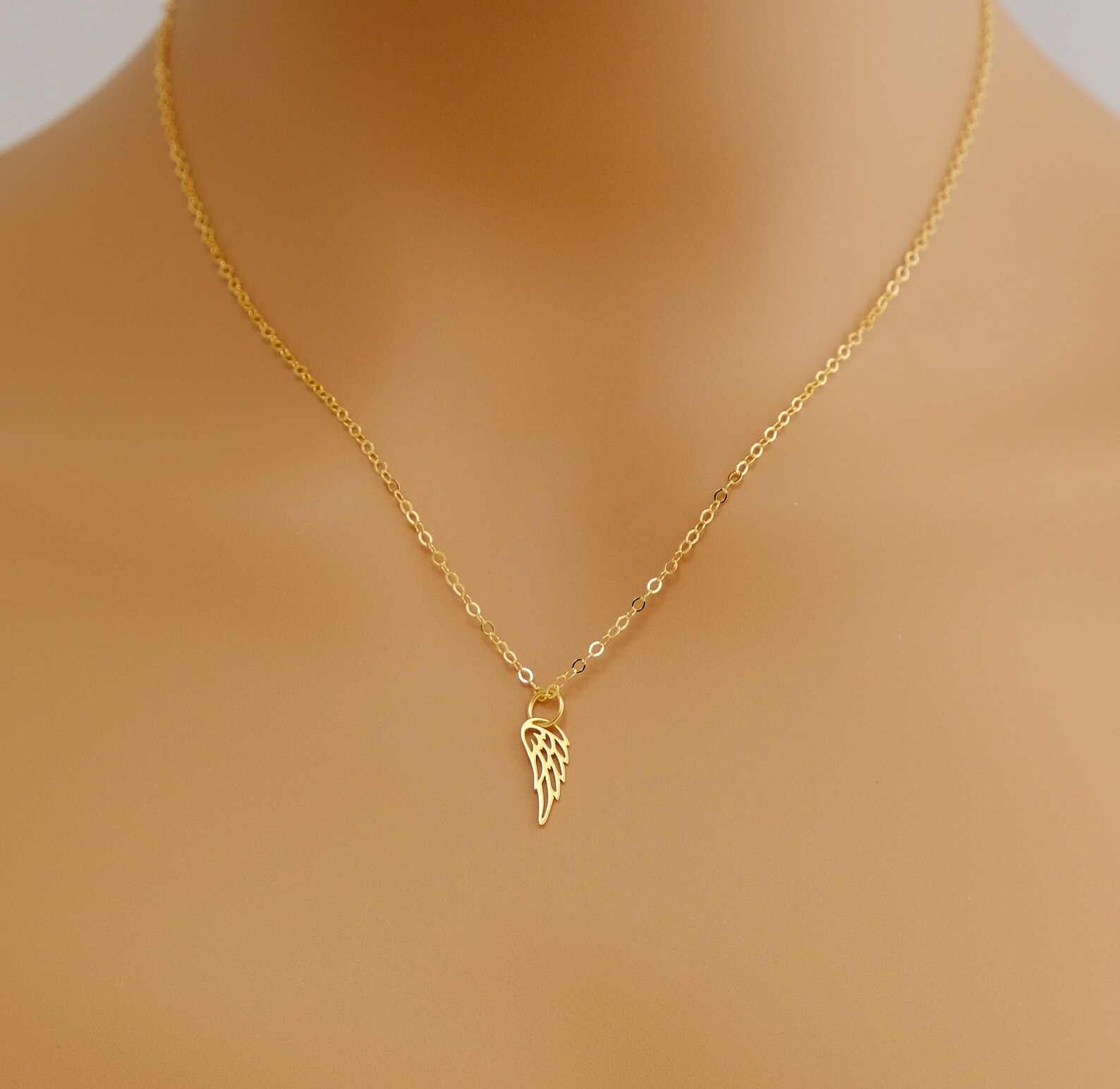 Rose Gold Angel Wing Necklace Dainty Initial Disc | Etsy