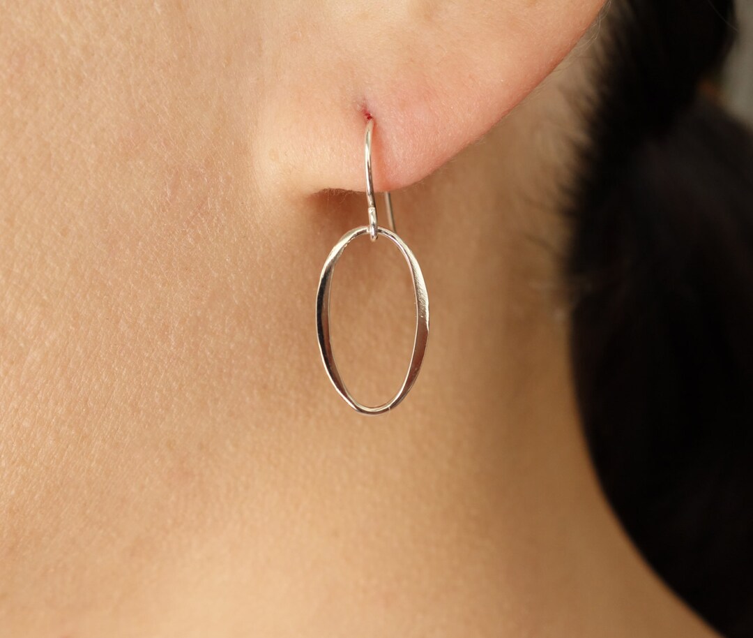 Oval Drop Earrings in Sterling Silver, Hammered Oval Dangle Earrings ...