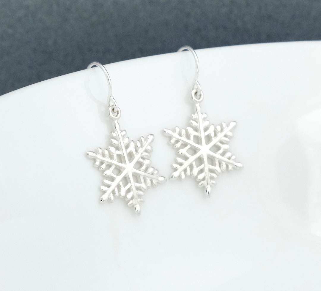 Sterling Silver Large Snowflake Dangle Earrings Winter Holiday Earrings ...