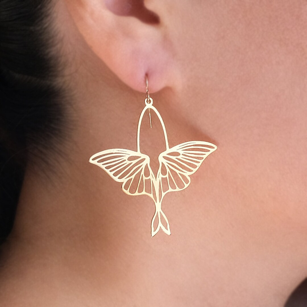 Moth Earrings 24K Gold Plate Shiny Butterfly Dangle Earrings Laser Cut ...