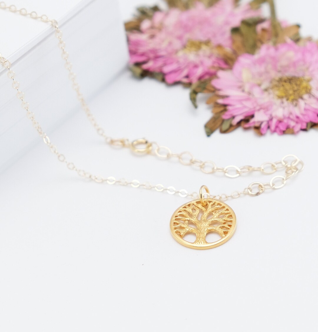 Gold Tree of Life Necklace, Family Charm, Gold Filled Chain - Etsy