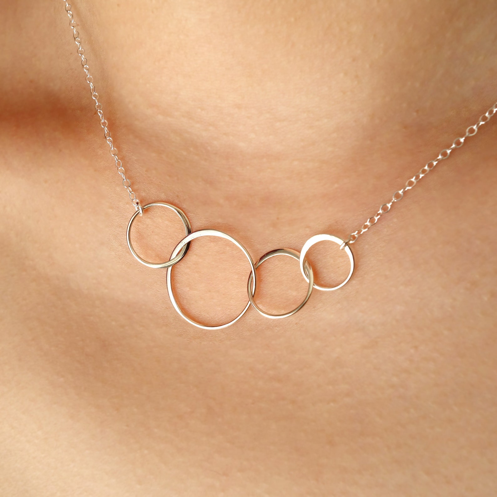4 Circle Necklace Silver Gold Linked Circles Necklace Gift 4 Ring ...