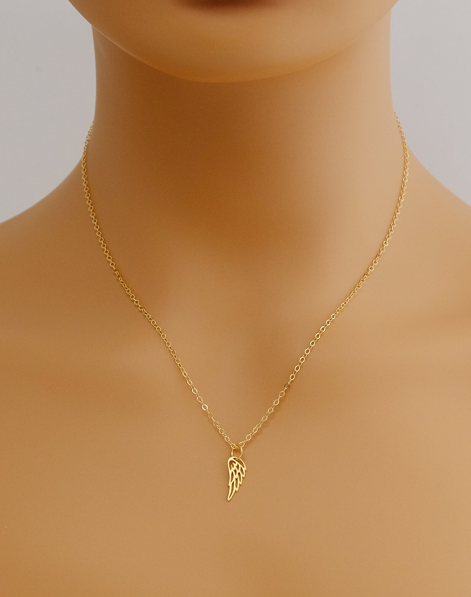 Rose Gold Angel Wing Necklace Dainty Initial Disc | Etsy